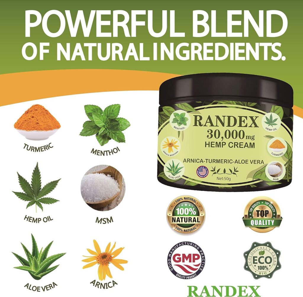 RANDEX Organic Hemp Cream 30000MG, Natural for Sore Muscles, Stiff ...